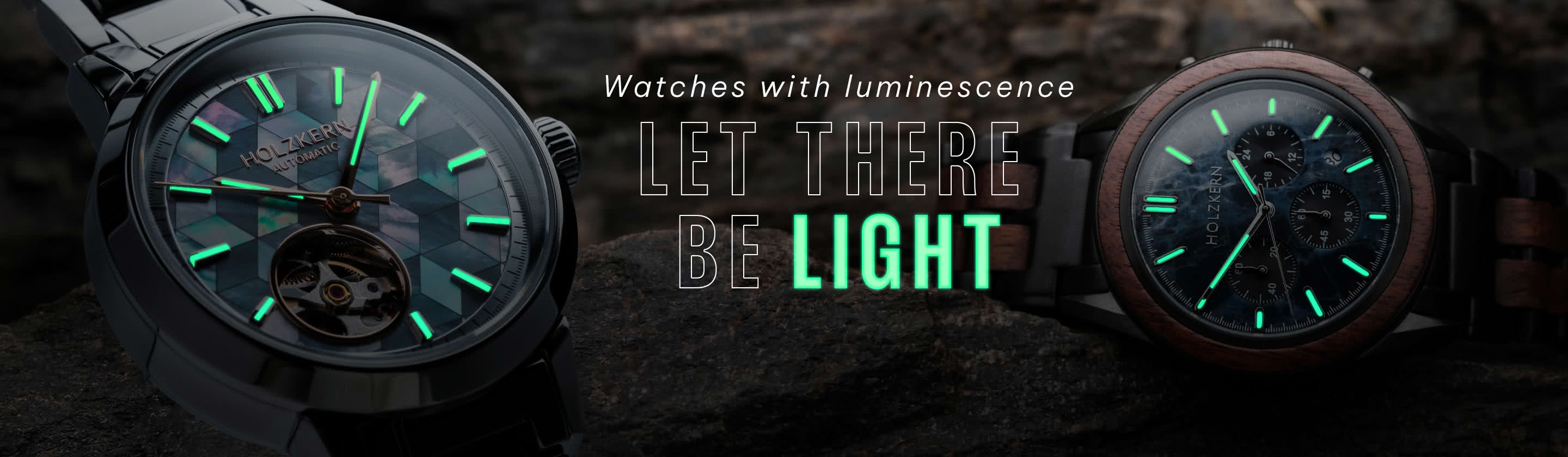 Luminescent watches | Holzkern | Glowing timepieces at night